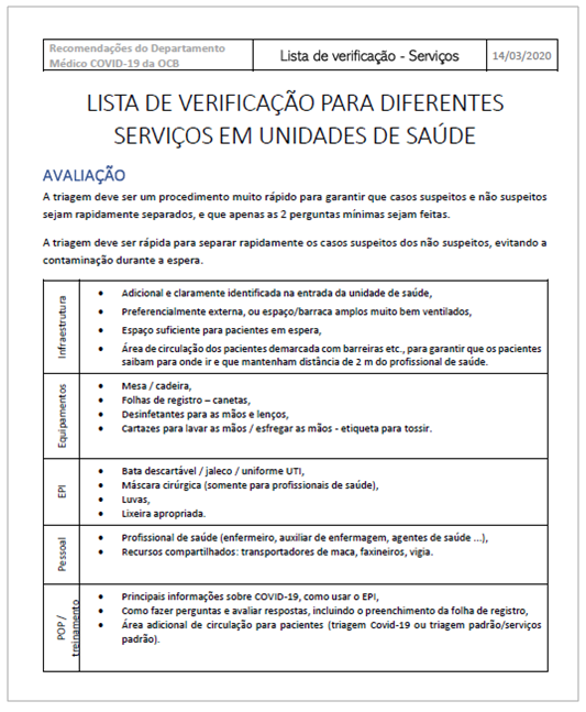 Checklist para diferentes serviços em unidades de saúde - MSF - Novo ...