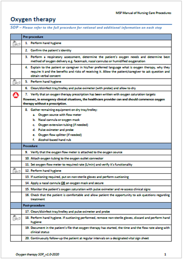 Terapia de oxigênio - MSF - Novo Coronavírus